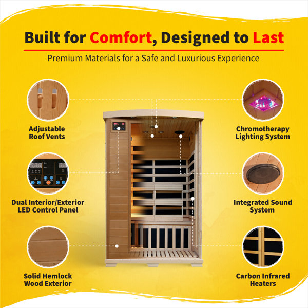 Heatwave 2-Person Hemlock Deluxe Infrared Sauna with 6 Carbon Heaters & Reviews | Wayfair